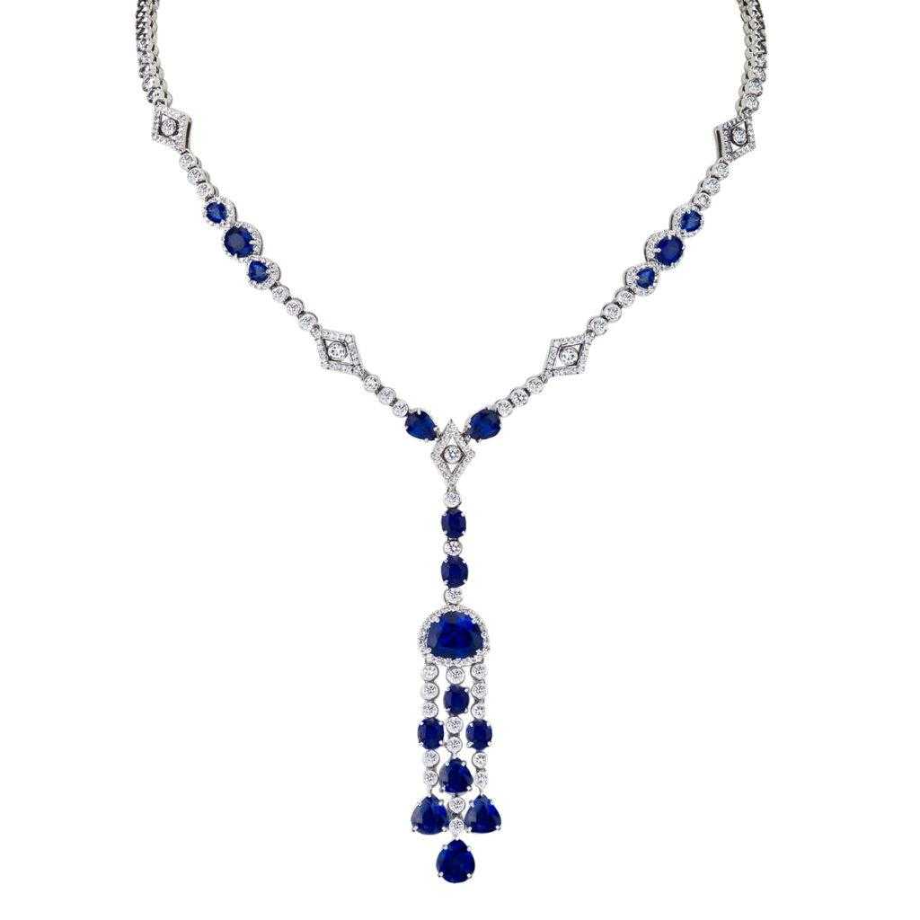 SAPPHIRE NECKLACE WITH DIAMONDS - Hammerman Jewels